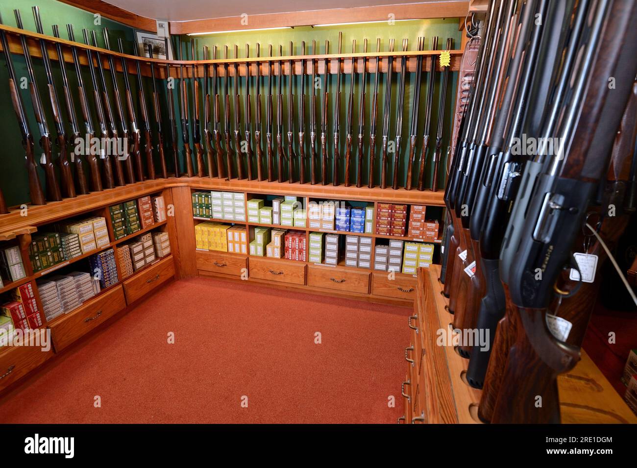 Traditional gun shop sale of shotguns, rifles and cartridges Stock ...