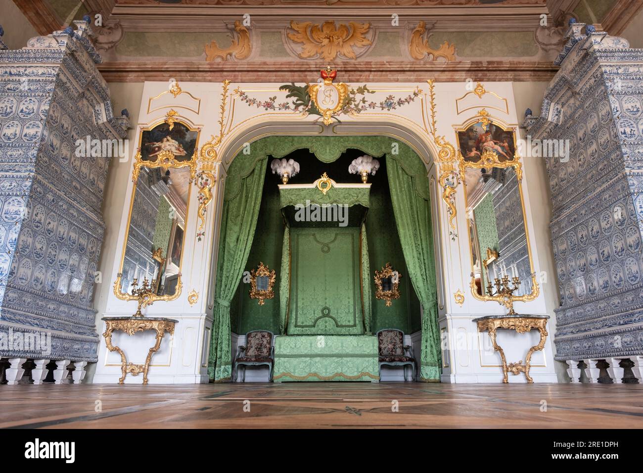 Rundāle Palace interior. The State bedroom featuring the state bed of ...