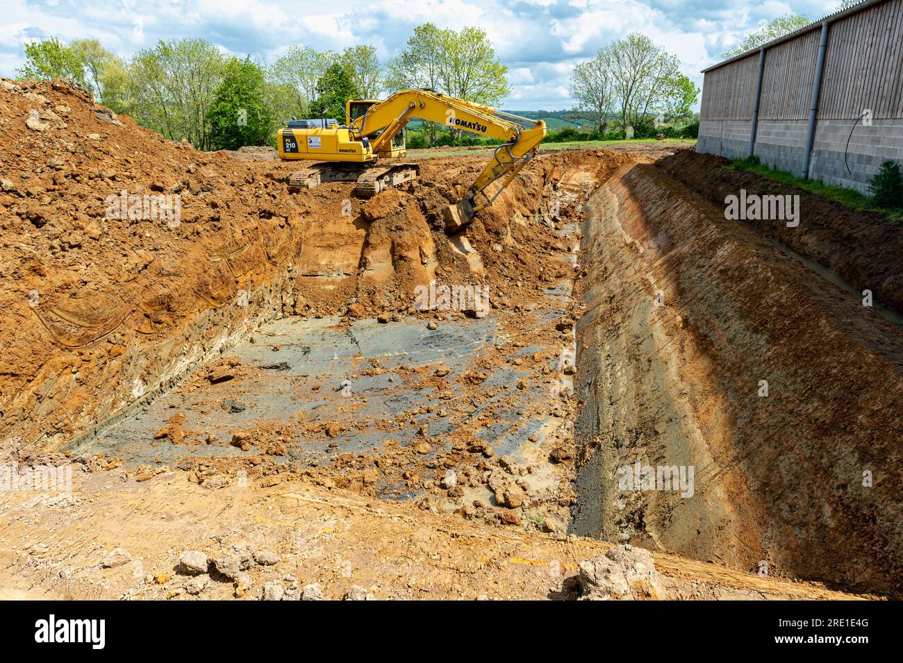 Construction of a manure pit, geomembrane installation, to collect animal effluent from a dairy ...