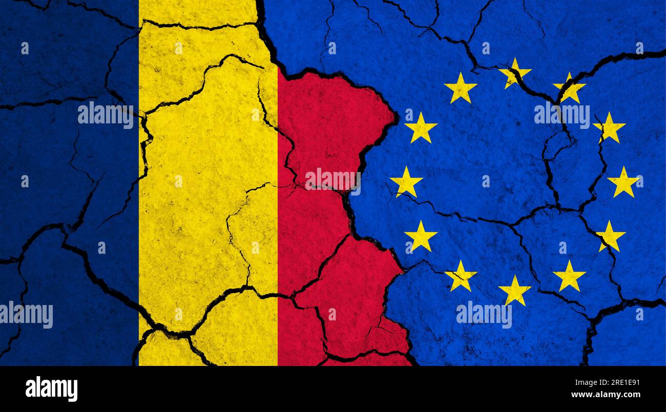 Flags of Chad and European Union on cracked surface - politics ...