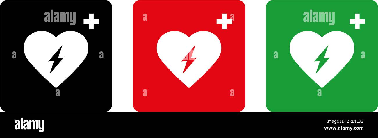 AED automated external defibrillator icon symbol with heart and flash ...