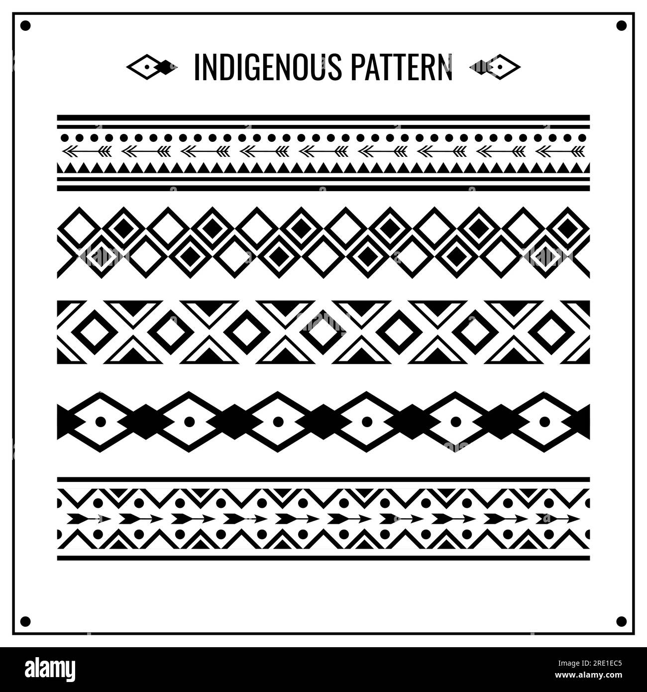 Set of black and white Indigenous Ethnic Seamless border of America ...