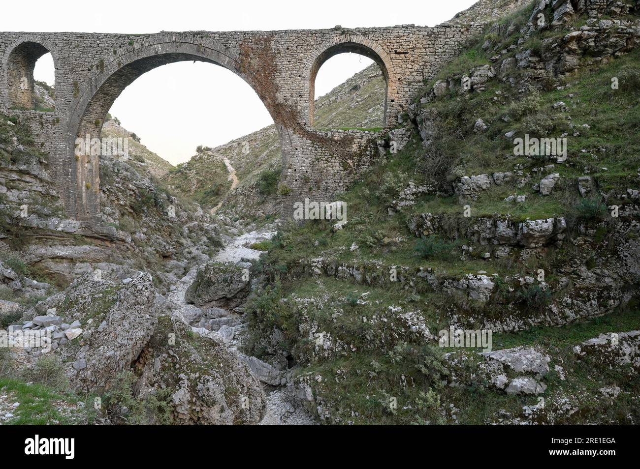 ALBANIA, Gjirokastra, Ali Pasha bridge or Dunavat Bridge crossing a ...