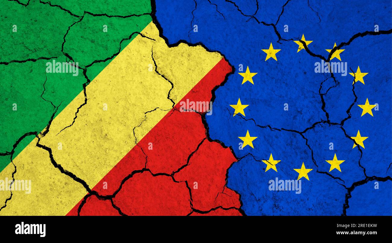 Flags of Congo and European Union on cracked surface - politics ...