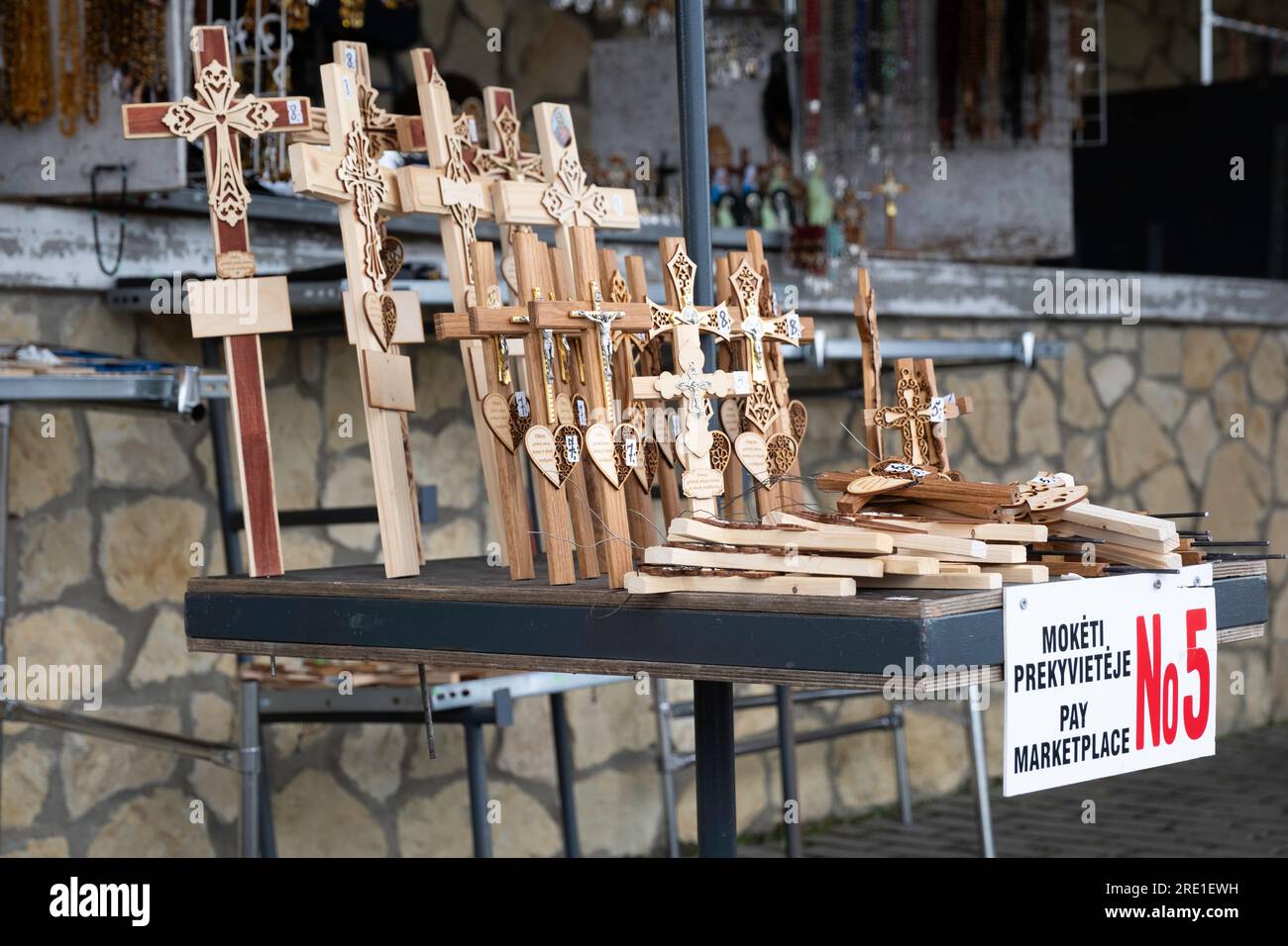 Crucifixes, crosses and pictures of Jesus Christ for sale at a market ...