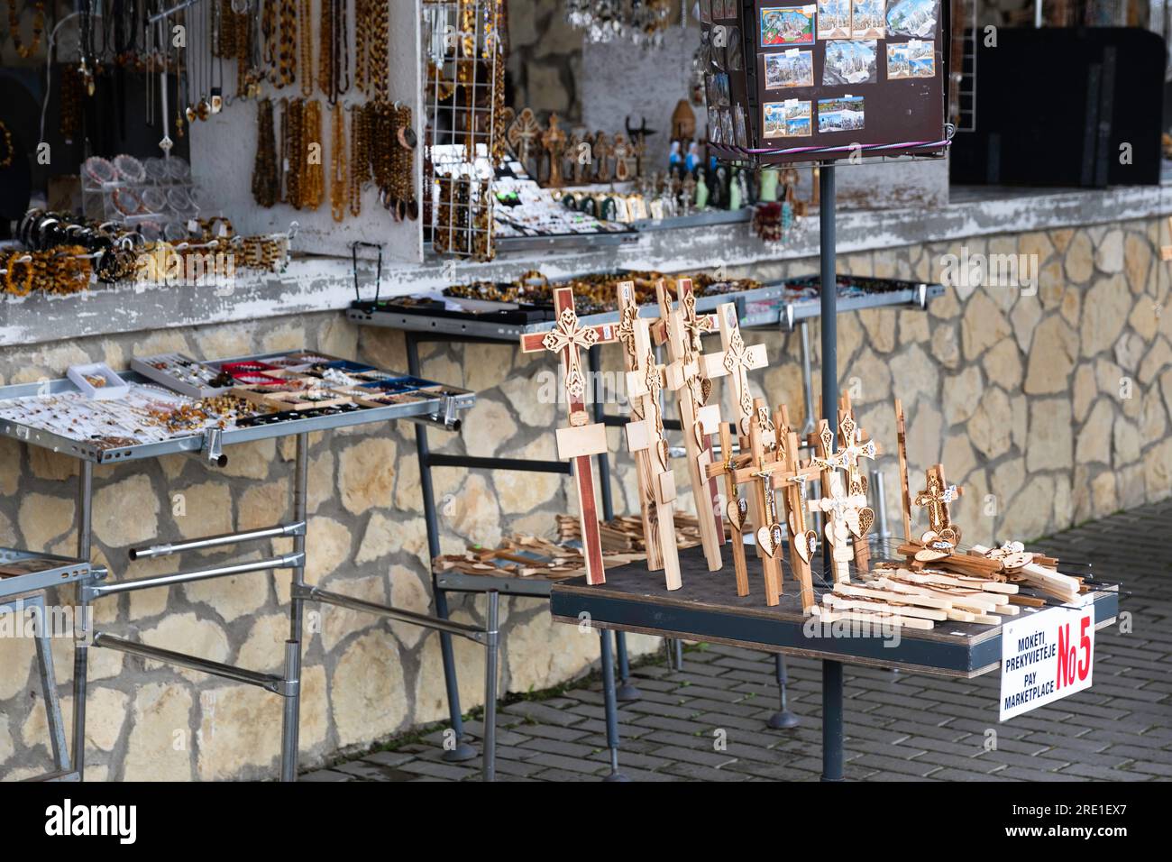 Crucifixes, crosses and pictures of Jesus Christ for sale at a market ...