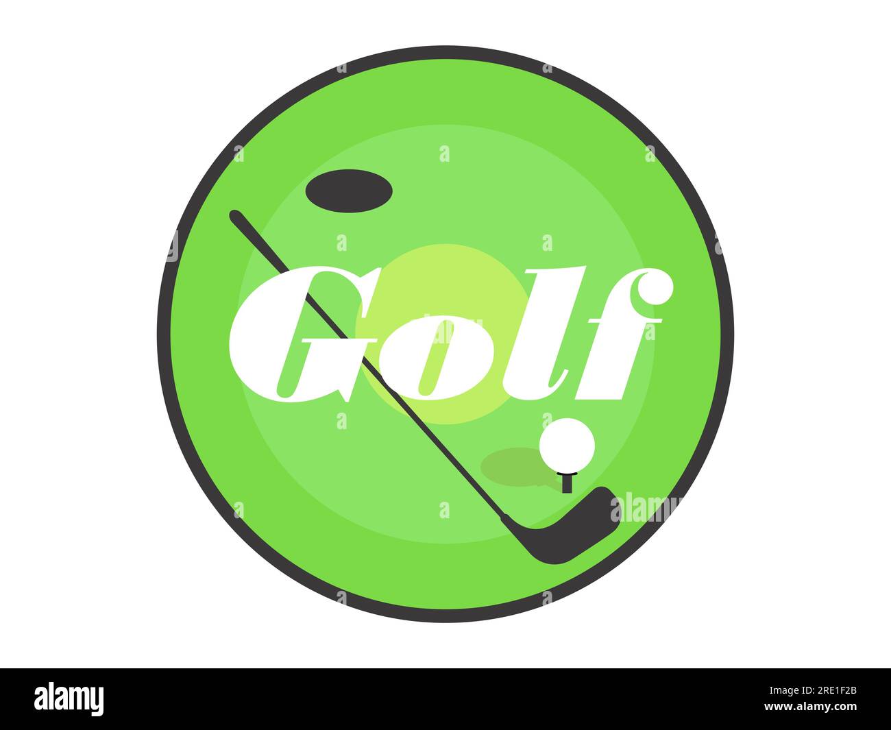 Golf banner with golf club, ball and hole on green field. Round golf ...