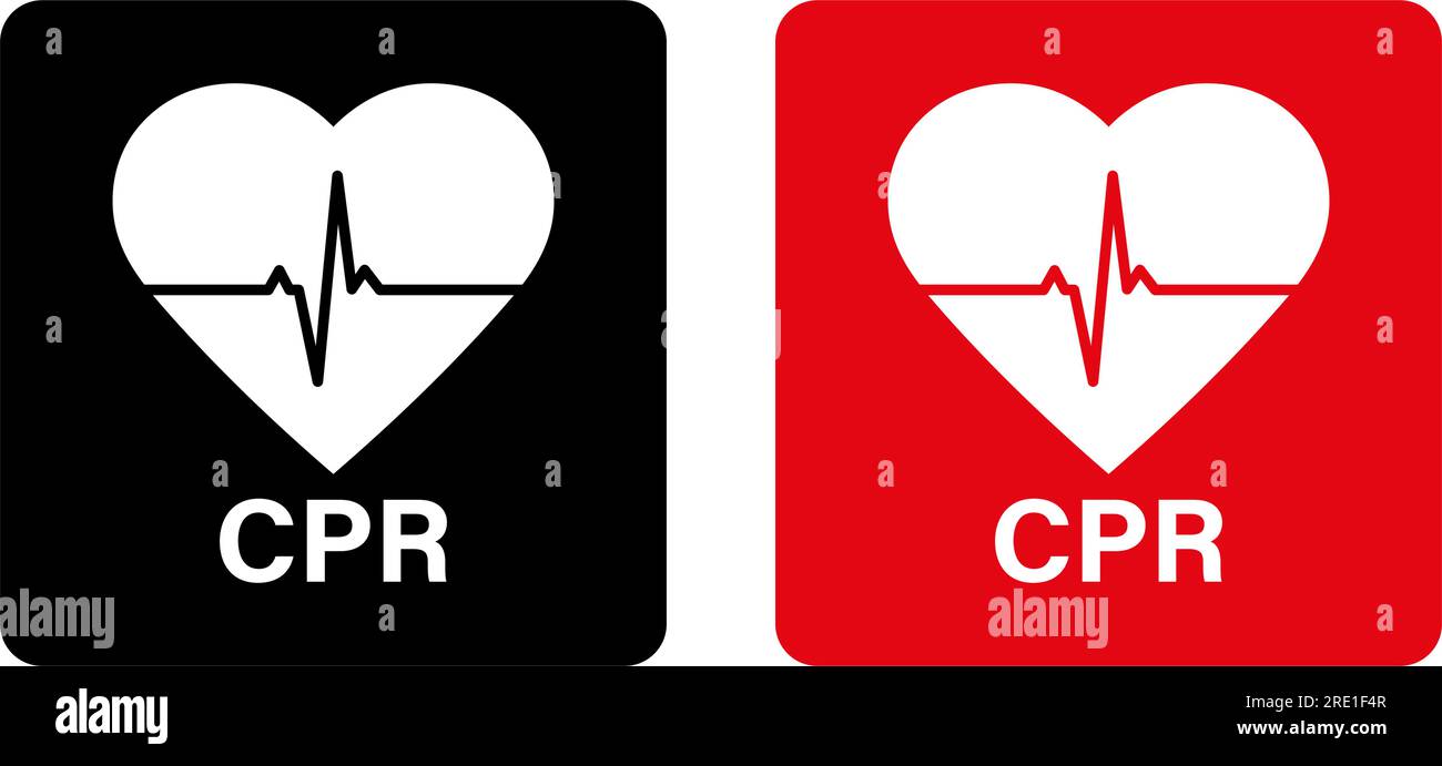 CPR cardiopulmonary resuscitation icon with heart and heartbeat Stock ...