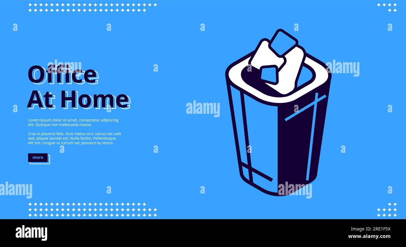 Office at home isometric landing page. Crumpled paper rubbish falling ...