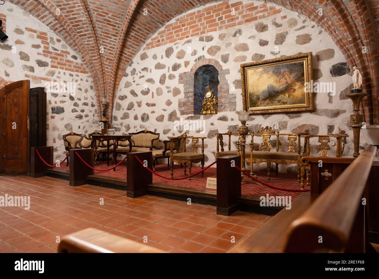 Interior of the old Trakai Castle and Museum on the island in the ...
