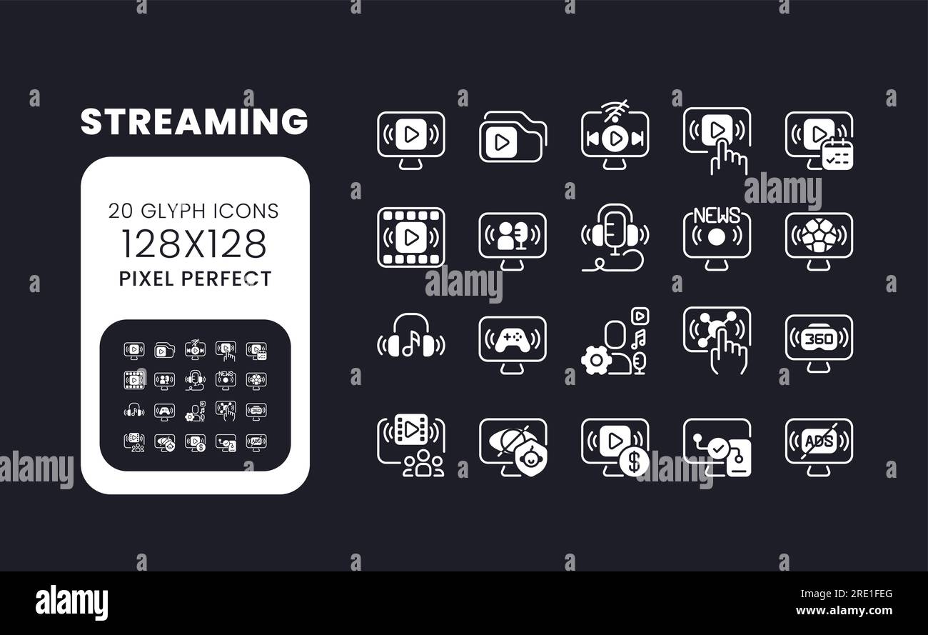 Streaming white solid desktop icons set Stock Vector Image & Art - Alamy