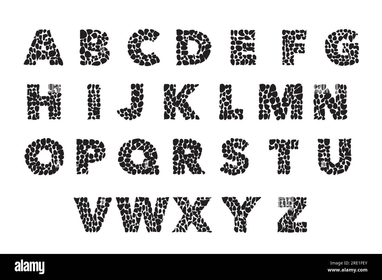 Pebble alphabet A-Z capital letter, solid pattern isolated on white ...