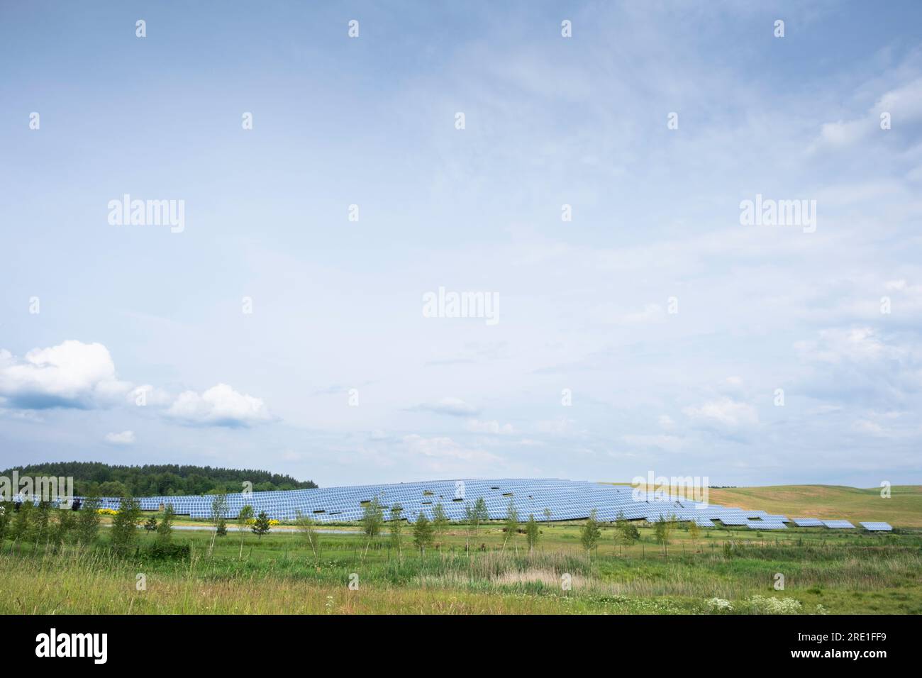 Solar panels at a solar energy farm in the northern Lithuania, Europe ...