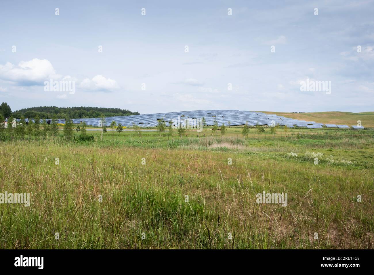 Solar panels at a solar energy farm in the northern Lithuania, Europe ...