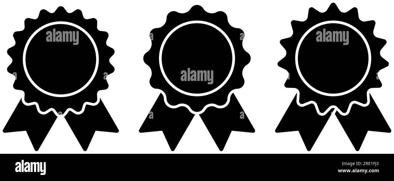 Badge with ribbons, rosette, medal, quality, winning icon set Stock ...