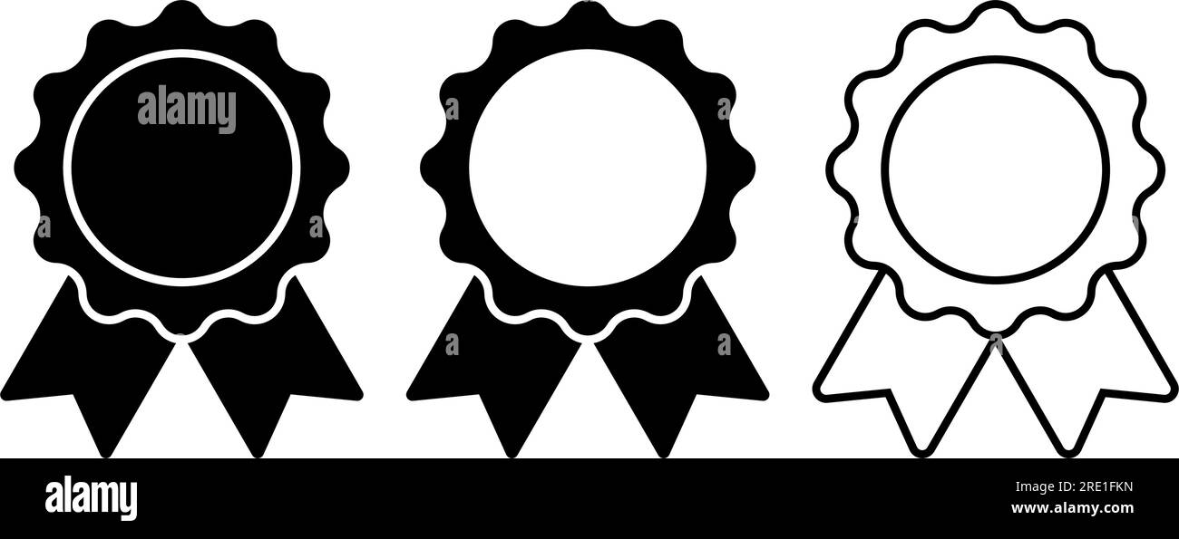 Badge with ribbons, rosette, medal, quality, winning icon set Stock ...