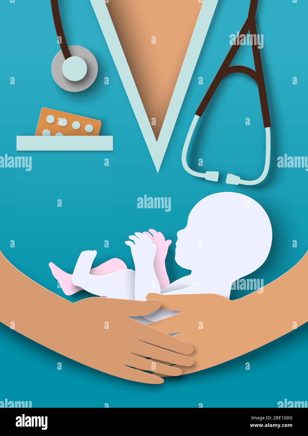 Obstetrics and gynecology background with newborn baby in hand of doctor Stock Vector Image ...