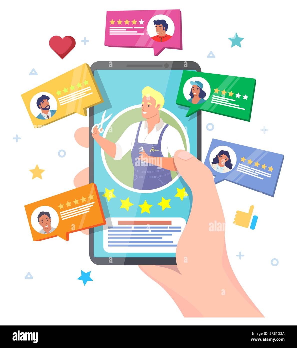 Barber or hairdresser ranking concept. Client giving positive feedback ...