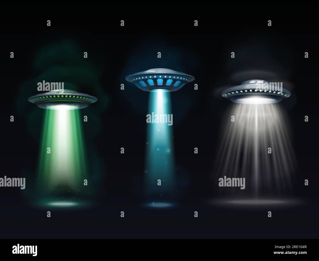 Realistic ufo. Spaceship abduction of aliens, 3d model futuristic space ...