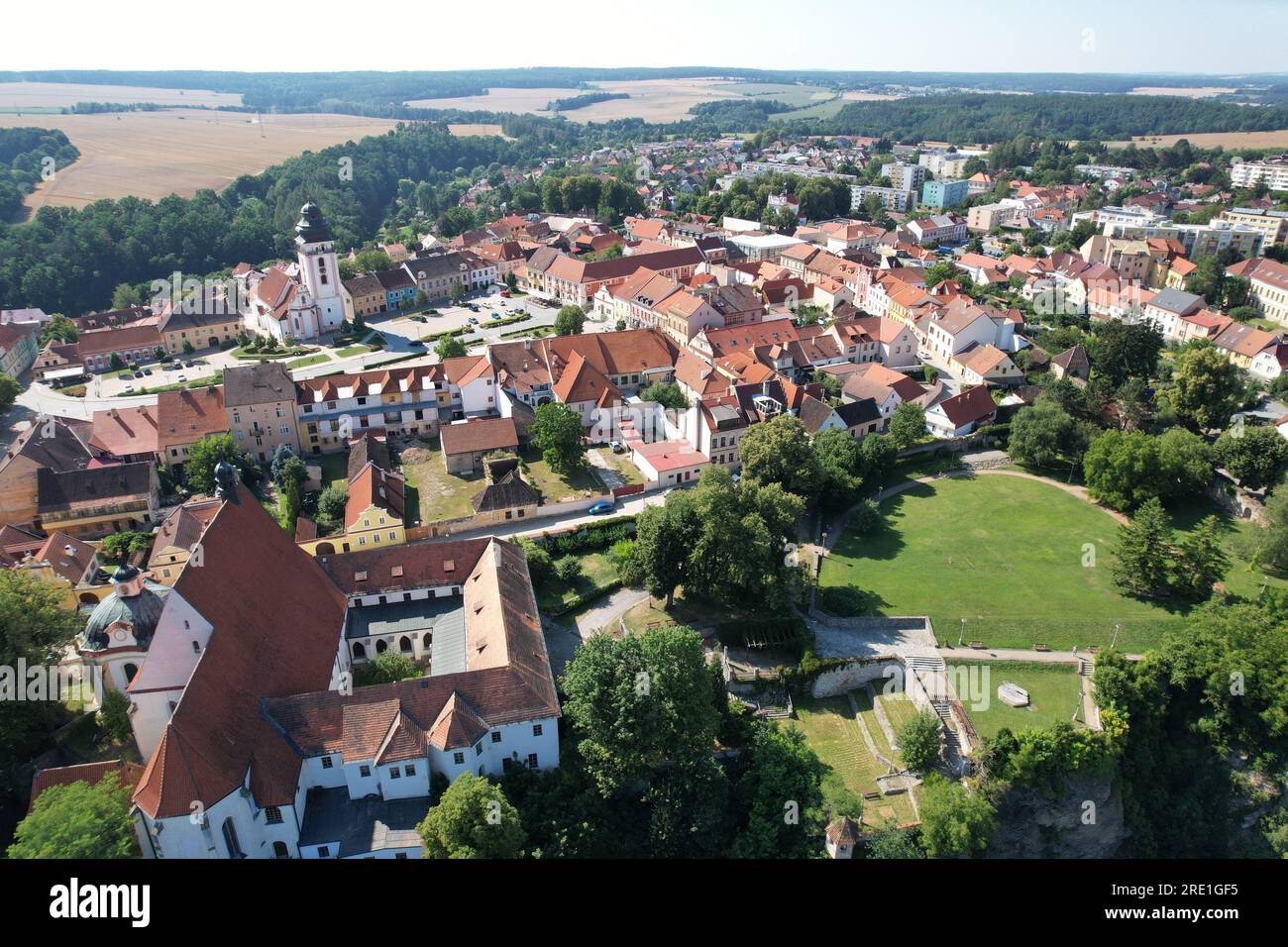 Romantic view of historical building and part of castle,banks of river ...
