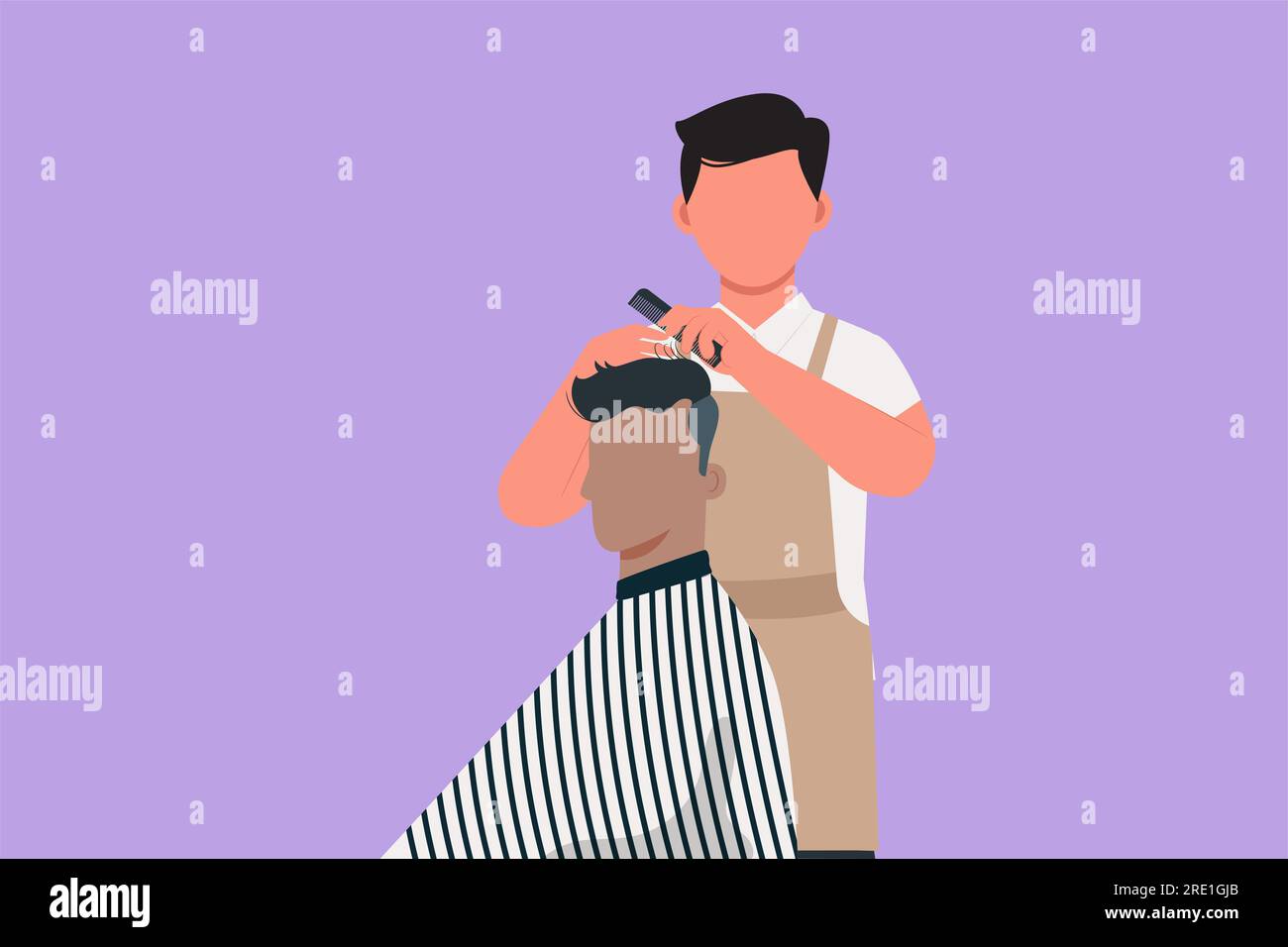 Graphic flat design drawing of young handsome barber making haircut of ...