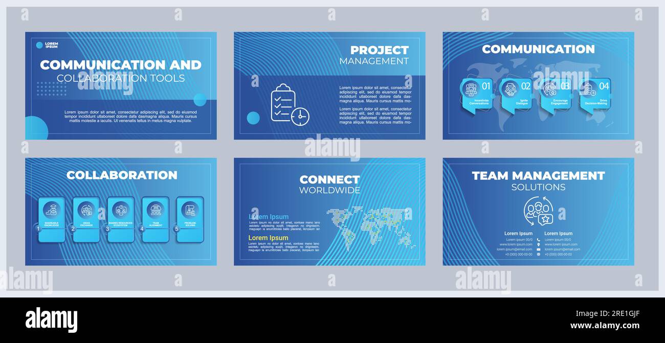 Communication and collaboration tools presentation templates set Stock ...