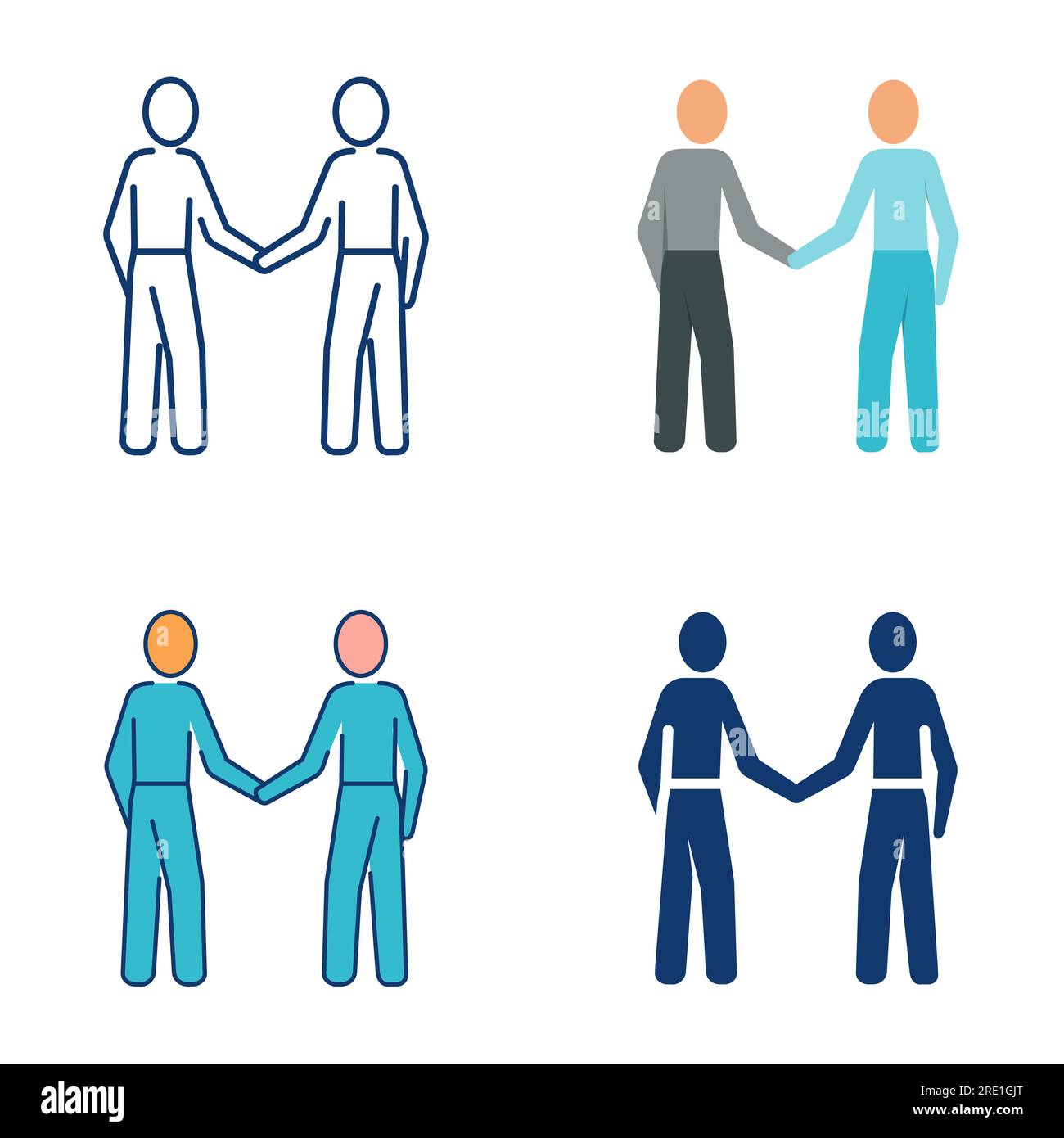 Cooperation or partnership icon set in flat and line style. Two people ...