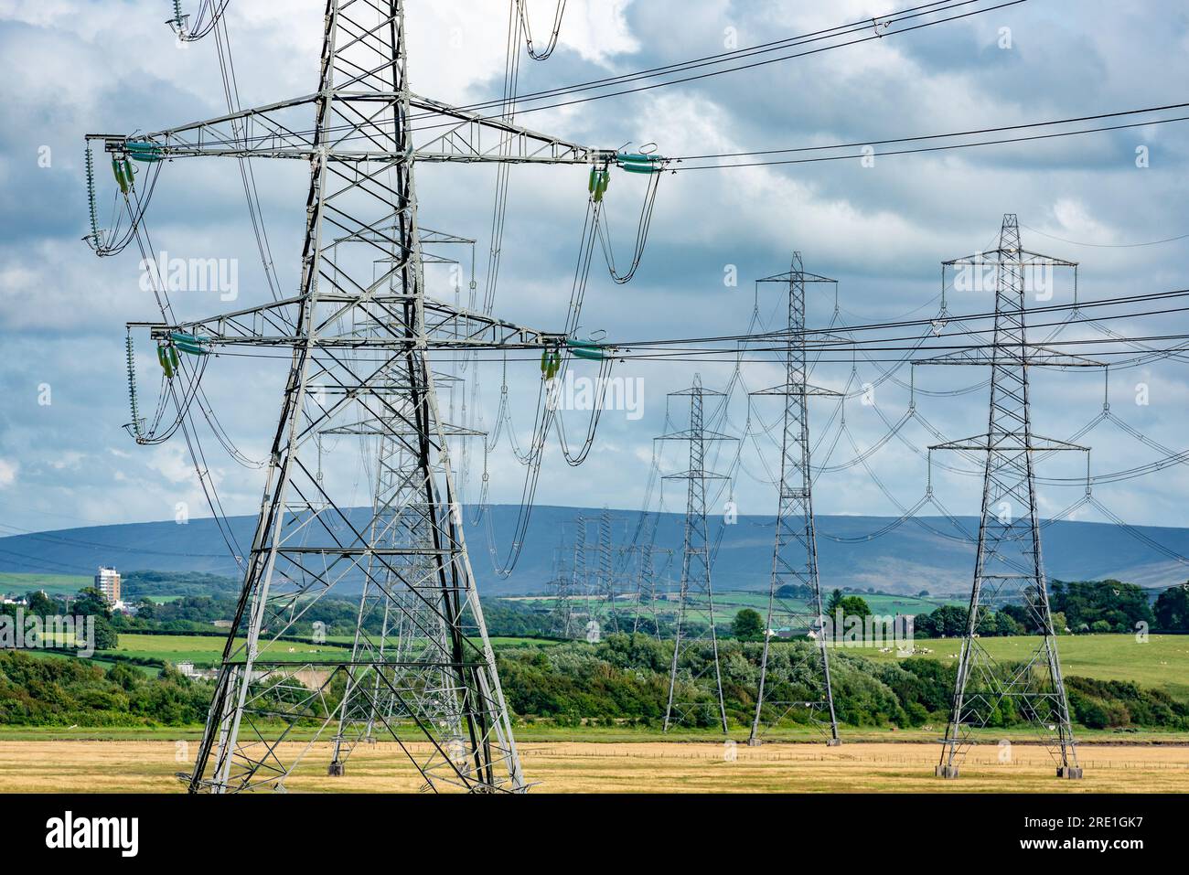 Electricity pylons taking electricity from Heysham power station ...