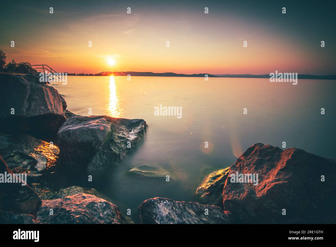 Balaton Siofok Hungary. Beautiful sunset at Lake Balaton, with ...