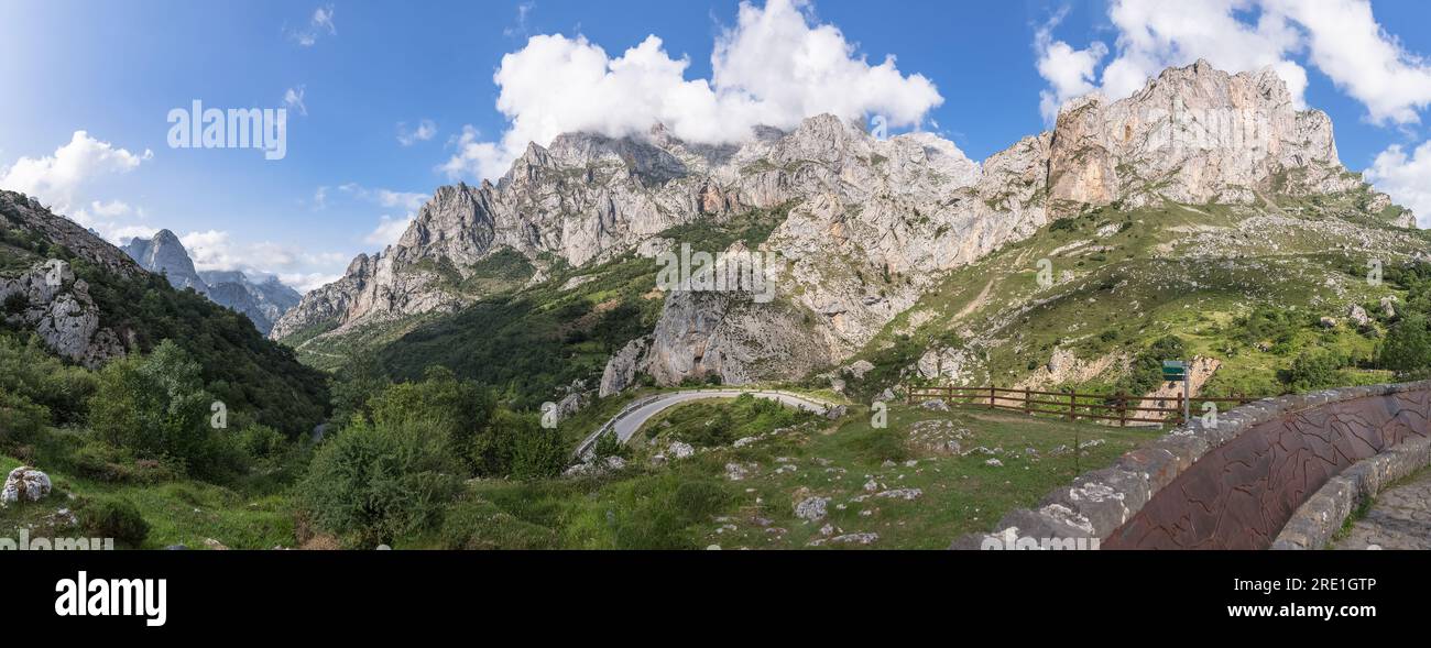 Panoramic view at the Picos de Europa, or Peaks of Europe, a mountain ...