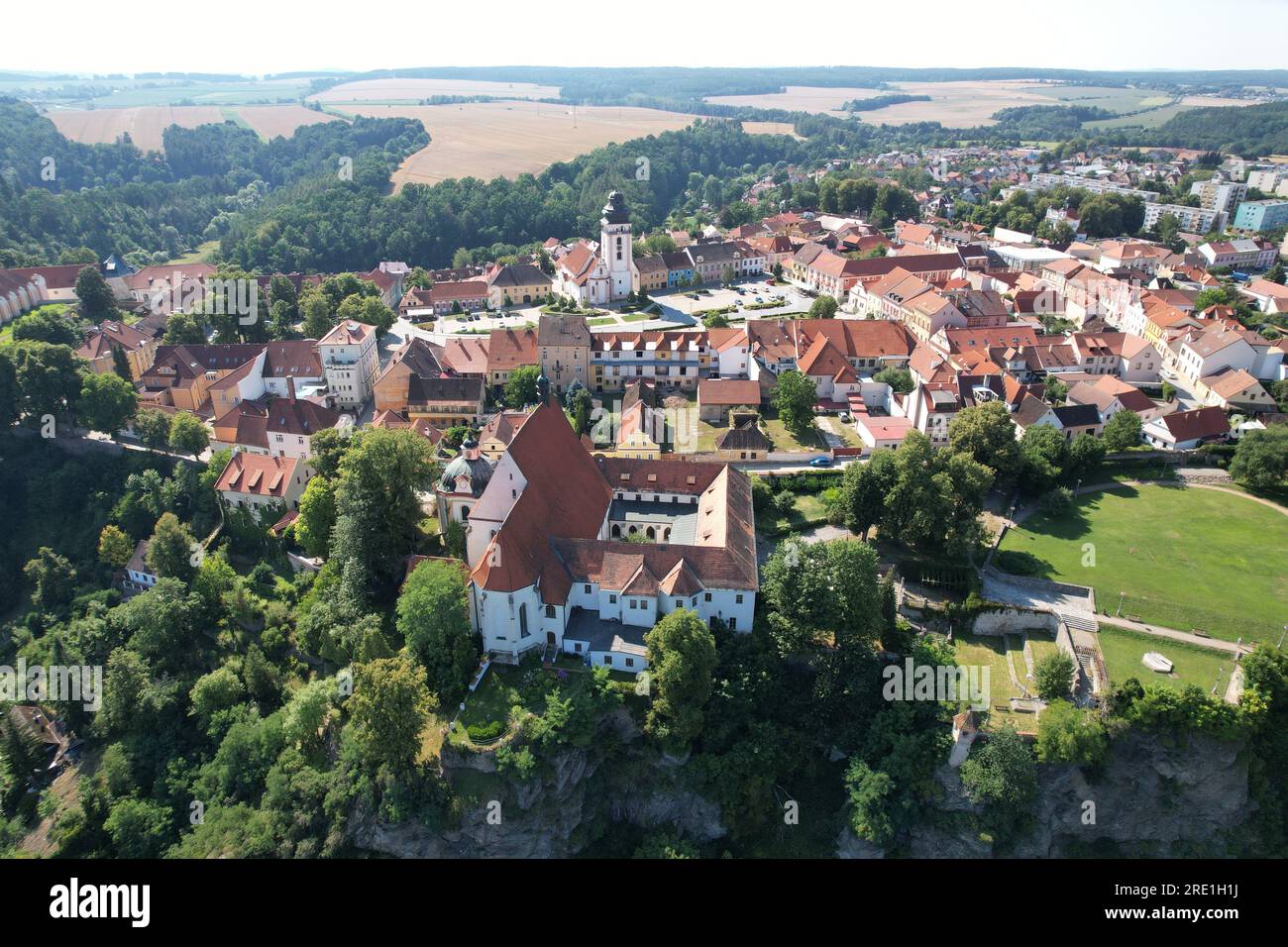 Romantic view of historical building and part of castle,banks of river ...