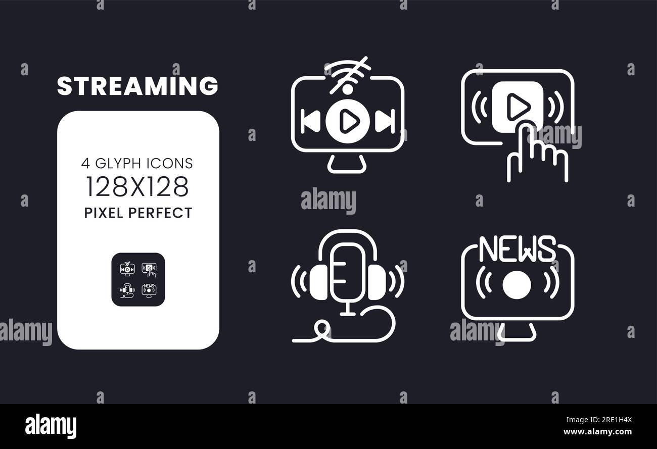 Streaming white solid desktop icons set Stock Vector Image & Art - Alamy