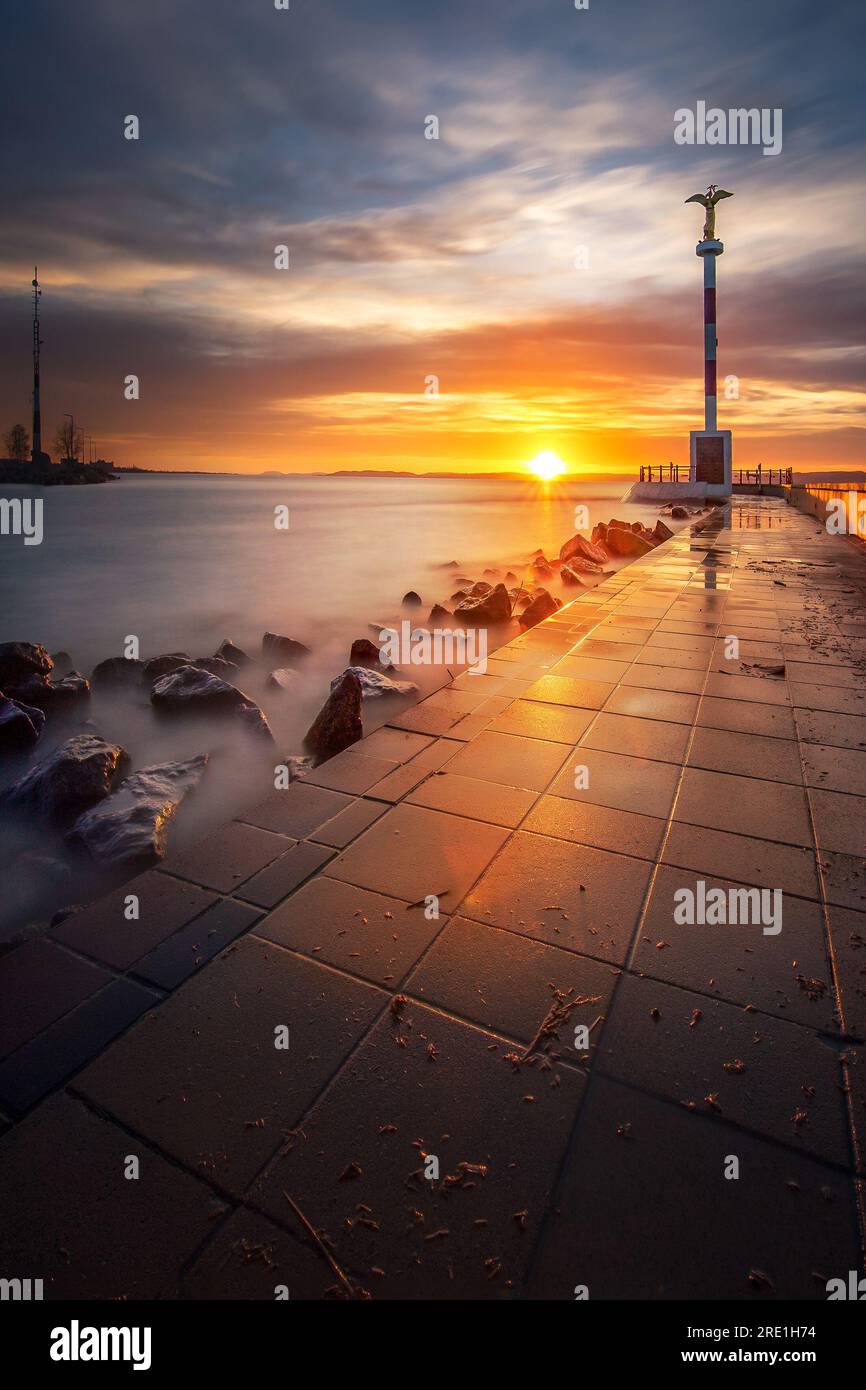 Balaton Siofok Hungary. Beautiful sunset at Lake Balaton, with ...