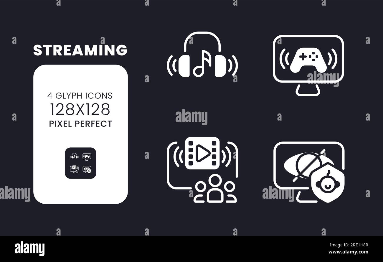 Streaming white solid desktop icons set Stock Vector Image & Art - Alamy