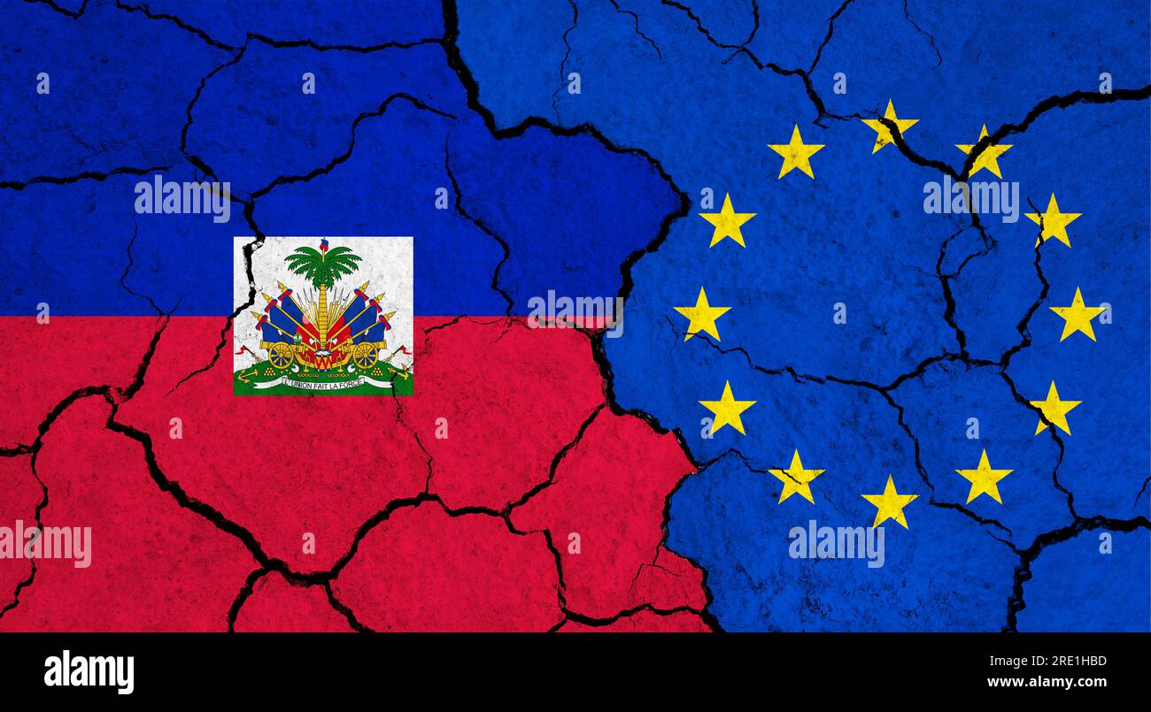 Flags of Haiti and European Union on cracked surface - politics ...