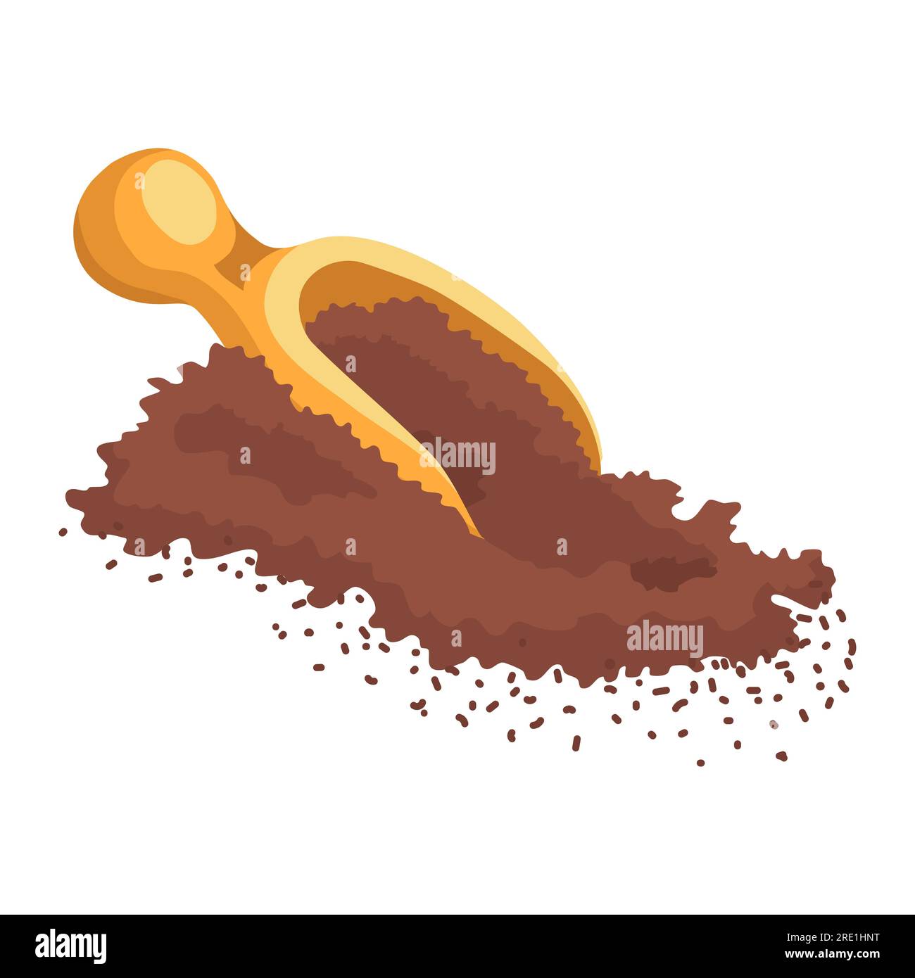 Ground cocoa, wooden spoon of cocoa powder. Vector illustration Stock ...