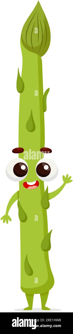 Funny cartoon asparagus. Kawaii vegetable character. Vector food ...