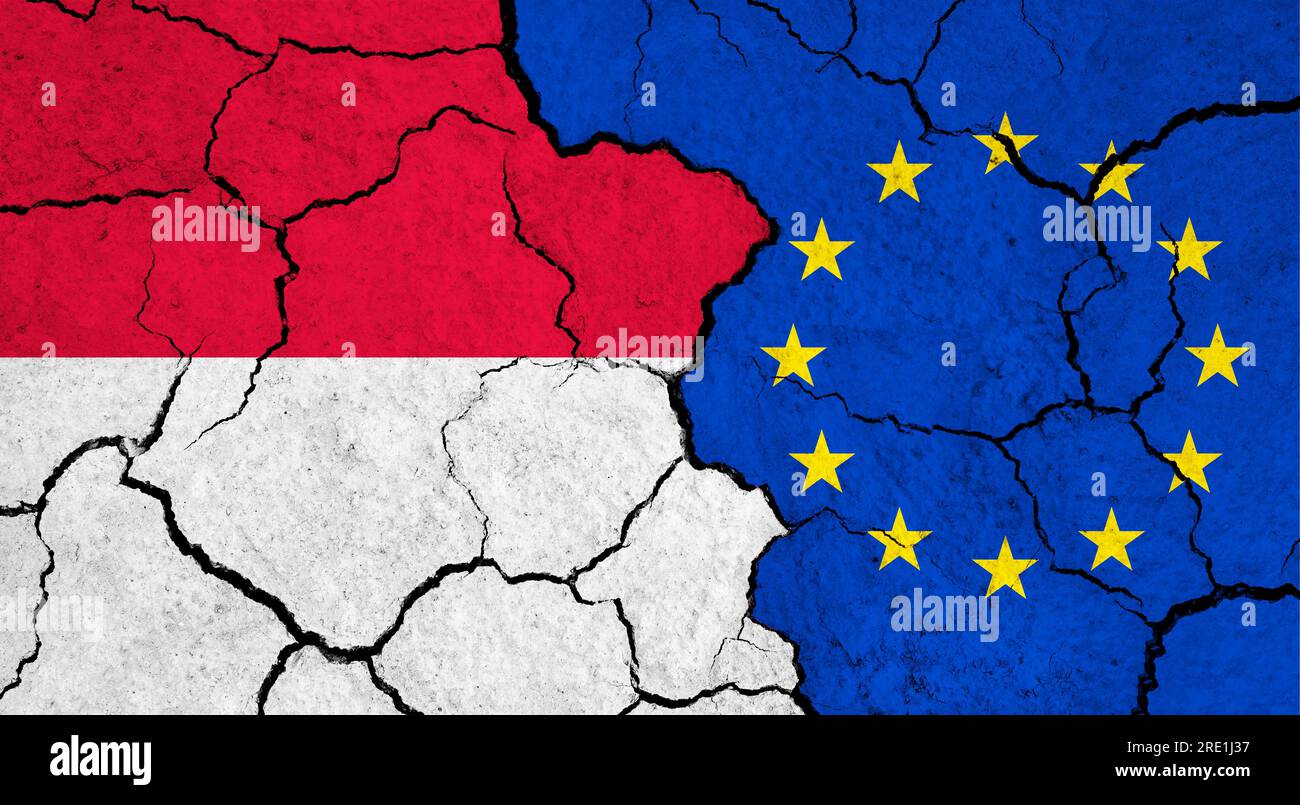 Flags of Monaco and European Union on cracked surface - politics ...