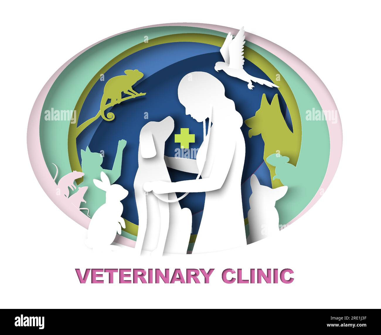 Veterinary clinic advertising poster in papercut style. Woman doctor ...