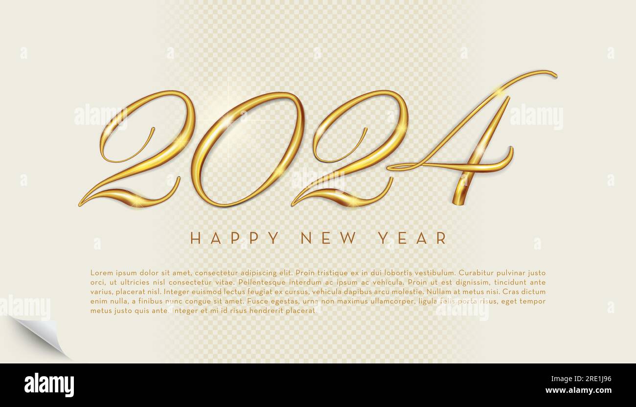 Happy New Year 2024 banner. Golden Luxury Festive Shining Calligraphy ...