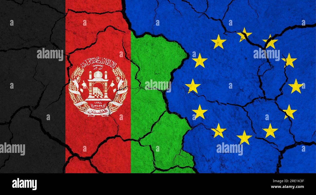 Flags of Afghanistan and European Union on cracked surface - politics ...