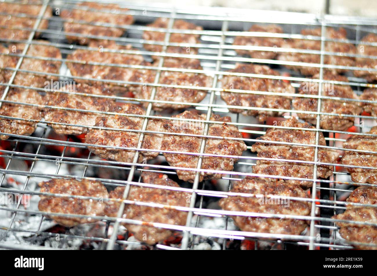 Grilling meatballs beef minced grounded meat kofta kufta in a ...