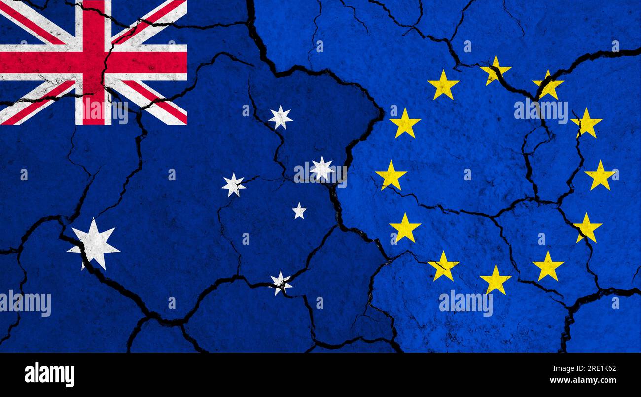 Flags of Australia and European Union on cracked surface - politics ...