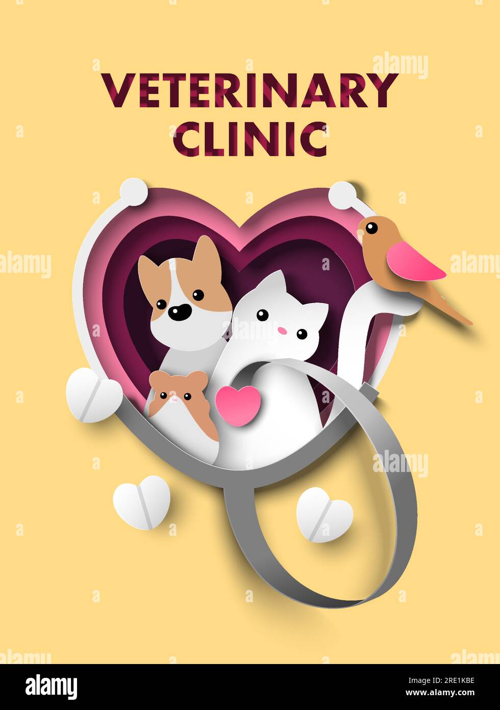 Veterinary clinic vector illustration with cute domestic animals Stock ...