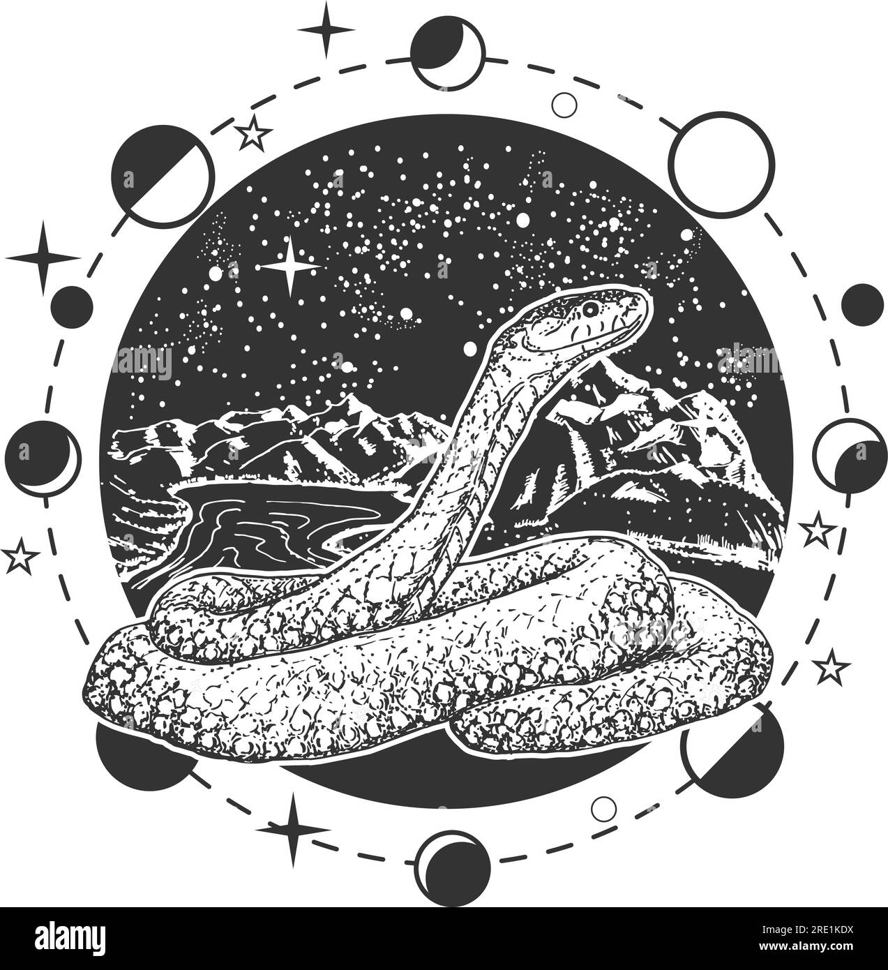 Snake sketch over mountain forest landscape vector illustration Stock ...