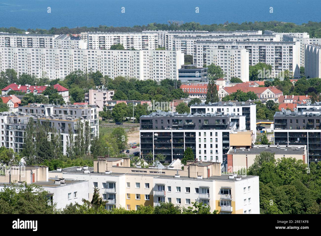 Communist era apartment wavy shape building falowiec in Gdansk ...