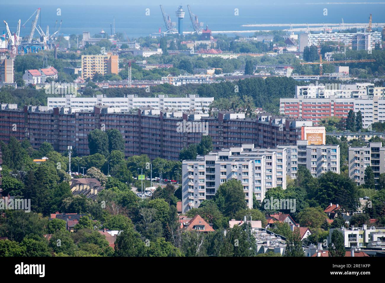 Communist era apartment wavy shape building falowiec in Gdansk ...