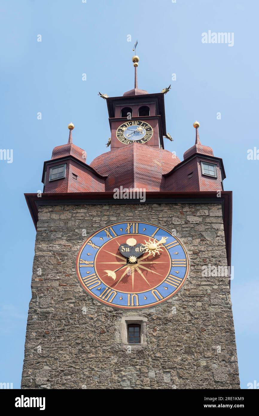 The town hall clock in Lucerne, Switzerland, Europe Stock Photo - Alamy