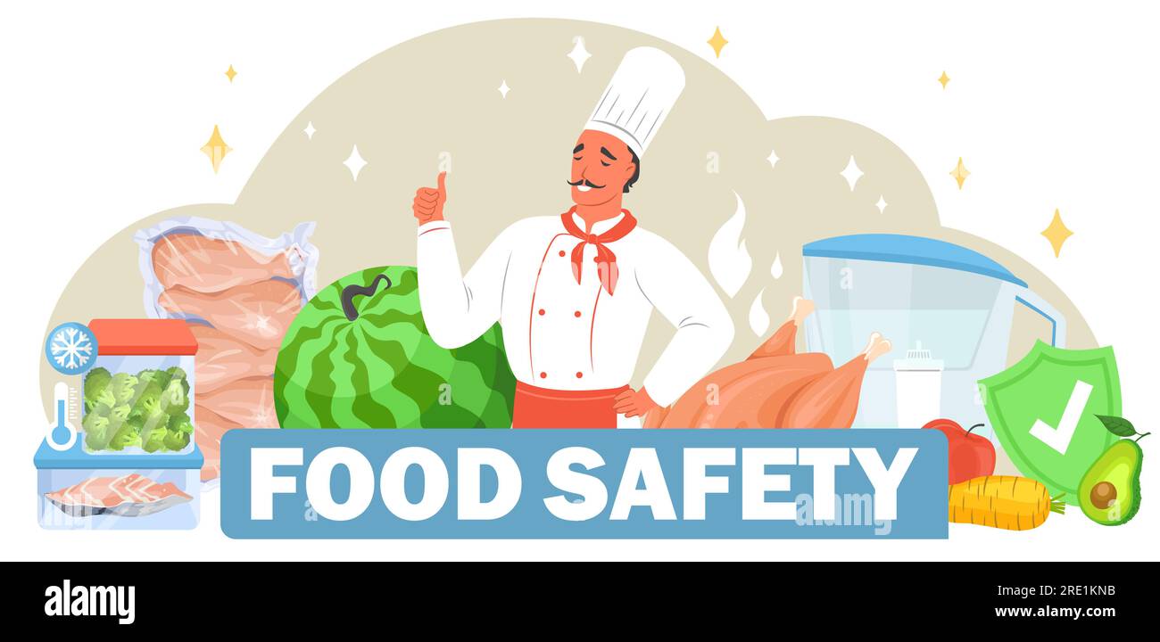 Food safety poster with happy chef character in uniform Stock Vector ...