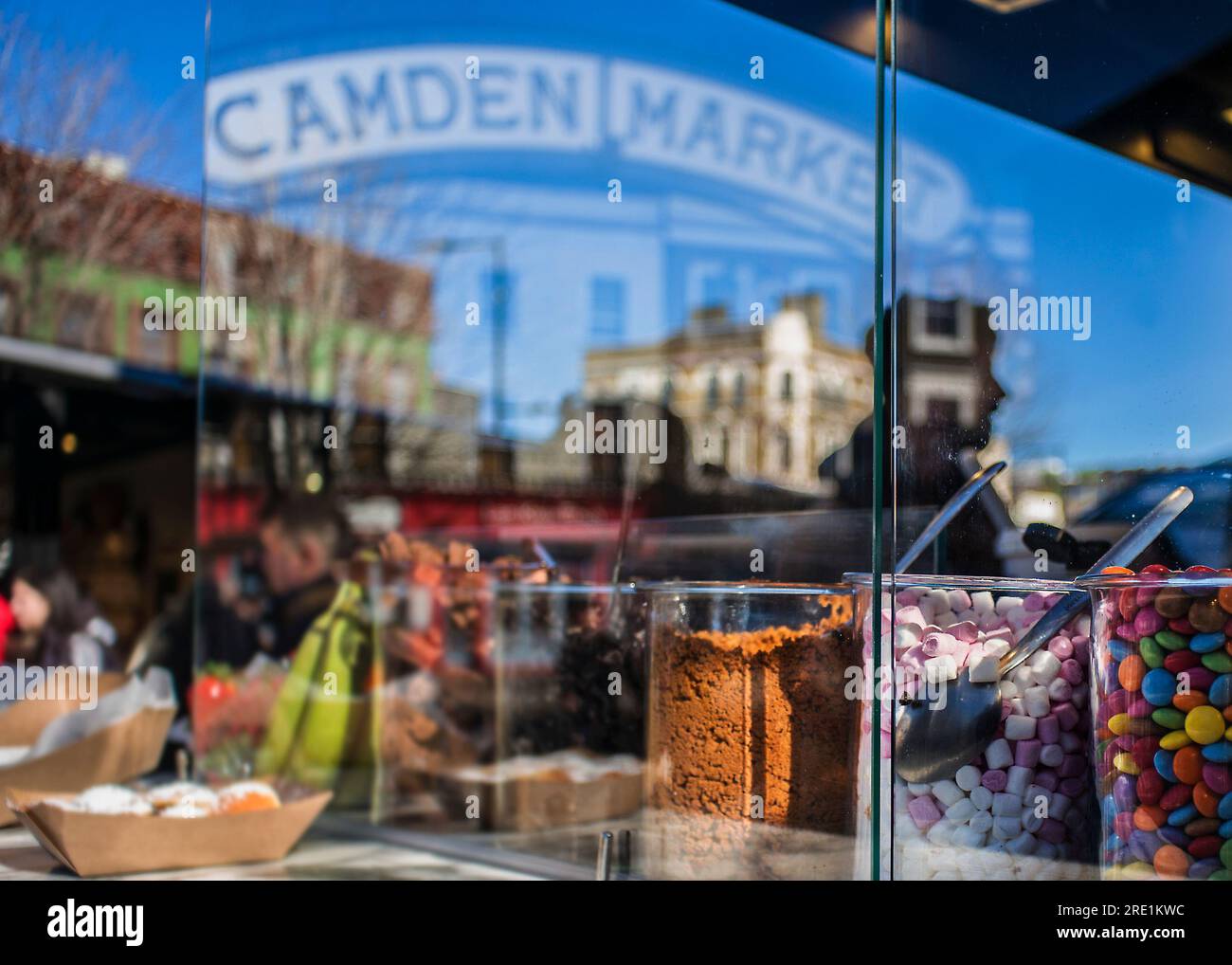 reflections in sweet shop window Camden market Stock Photo - Alamy